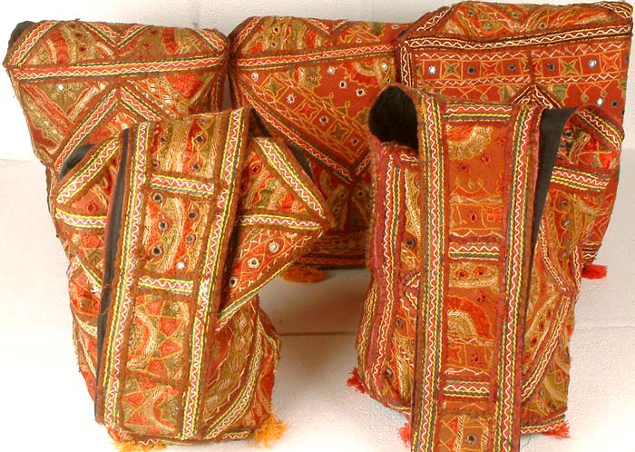 Lot of Five Gujarati Bags with Threadwork and Mirrors | Exotic India Art