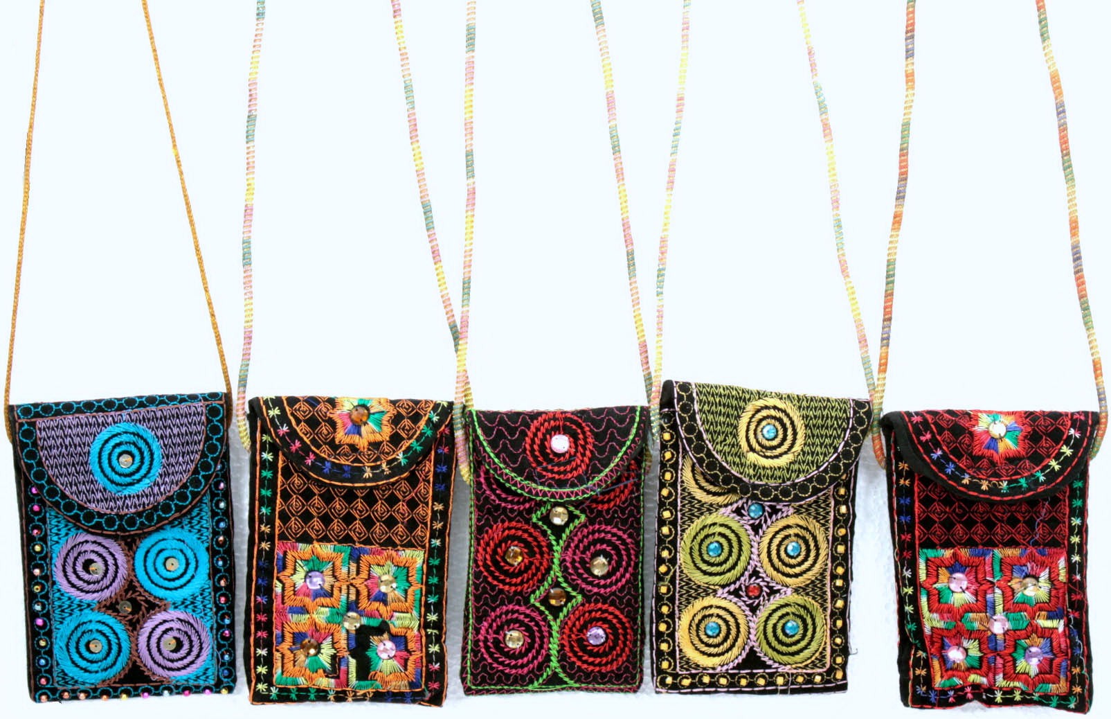 Lot of Five Sindhi Embroidered Mobile Bags from Kutch | Exotic India Art