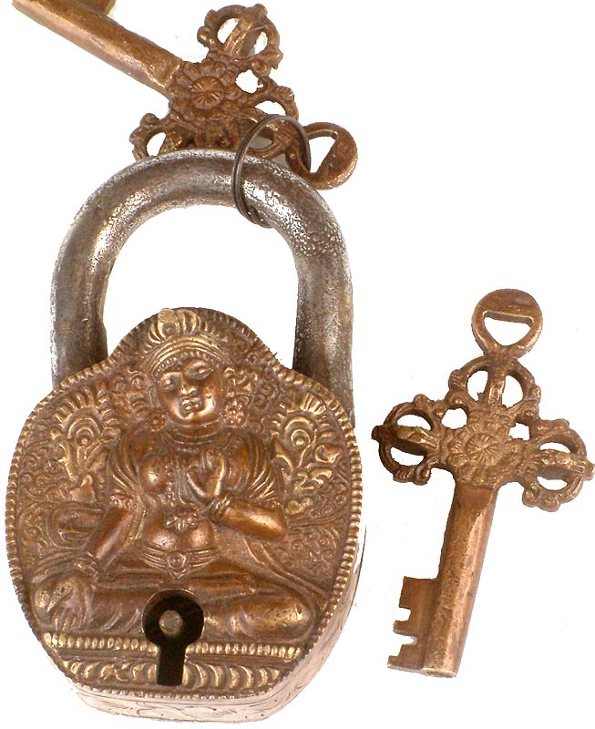 Auspicious White Tara Temple Lock with Vajra Keys | Exotic India Art