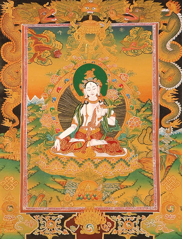 A Fine Portrait of Goddess White Tara | Exotic India Art