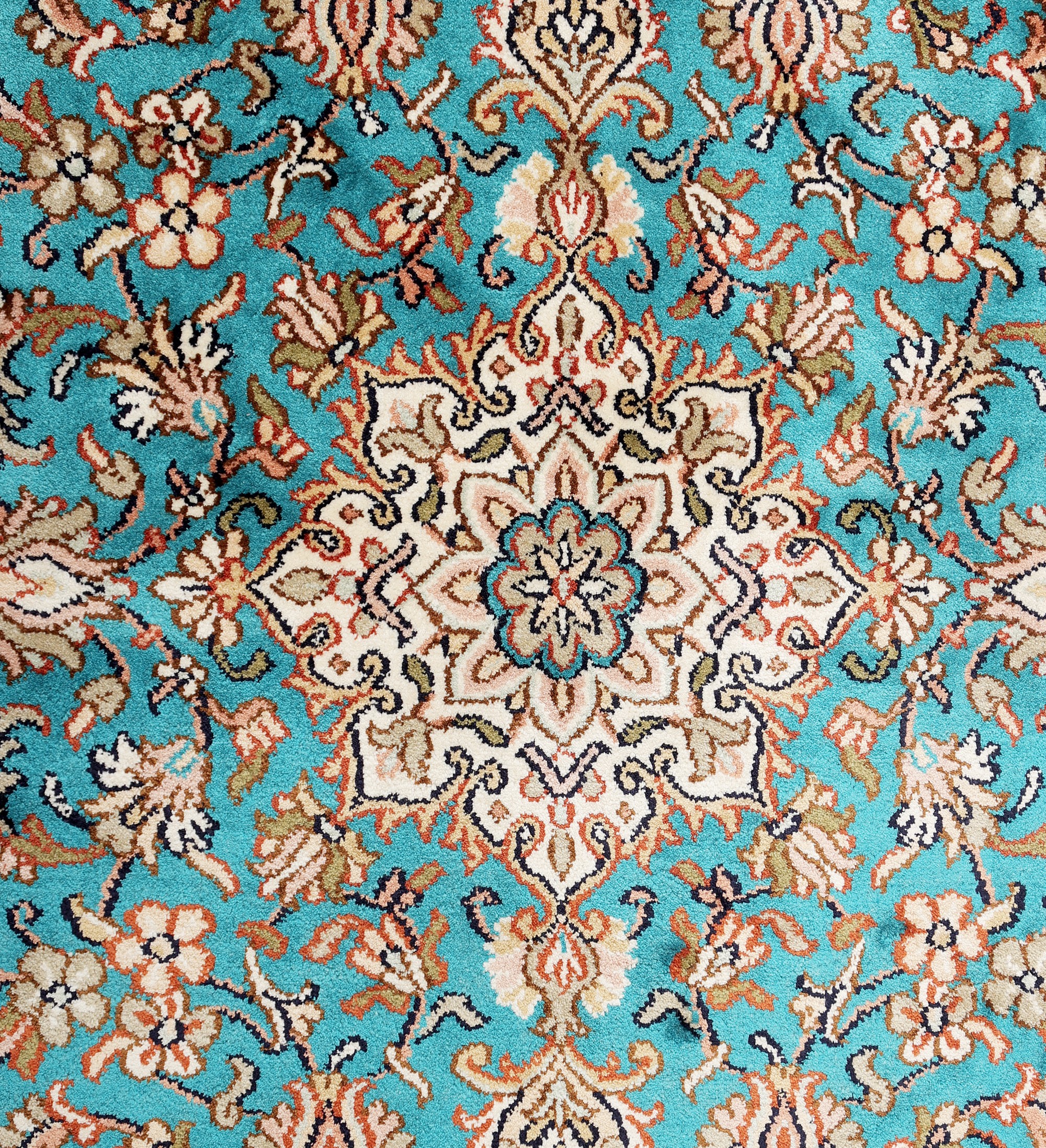 50" x 28" Turquoise Handmade Pure Silk on Silk Superfine Carpet from ...
