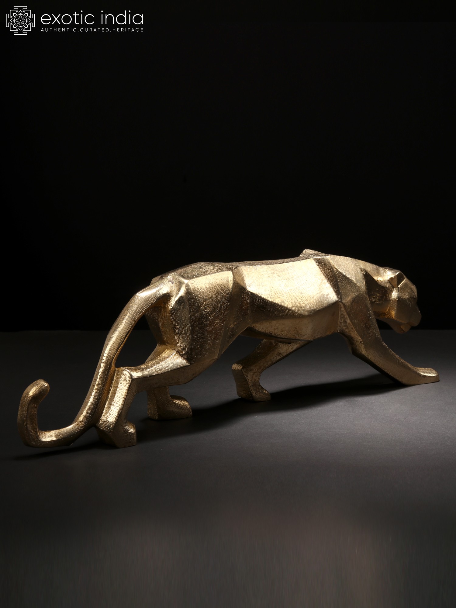 15" Stylized Brass Panther | Table Decor | Exotic India Art