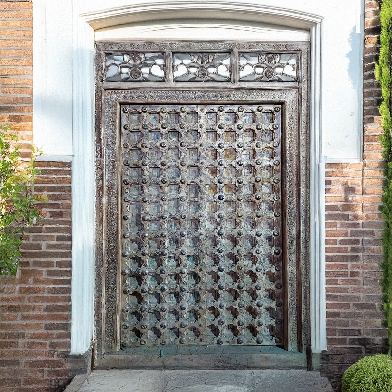 90" Large Indian Style Forged Wood Door | Traditional Door | Exotic India Art