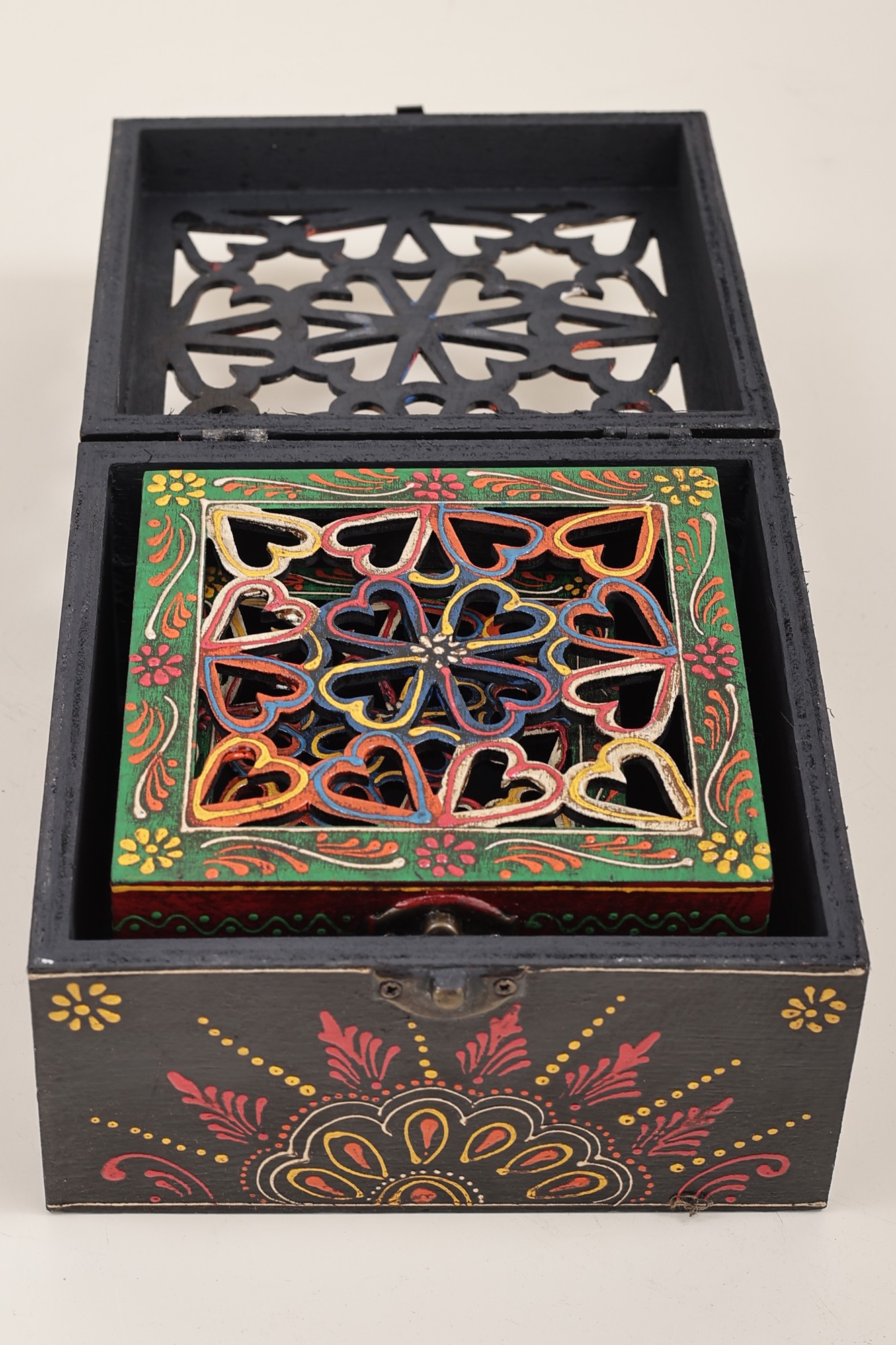 5" Set of 3 Hand Painted Lattice Decorated Boxes | Handmade Mango Wood ...