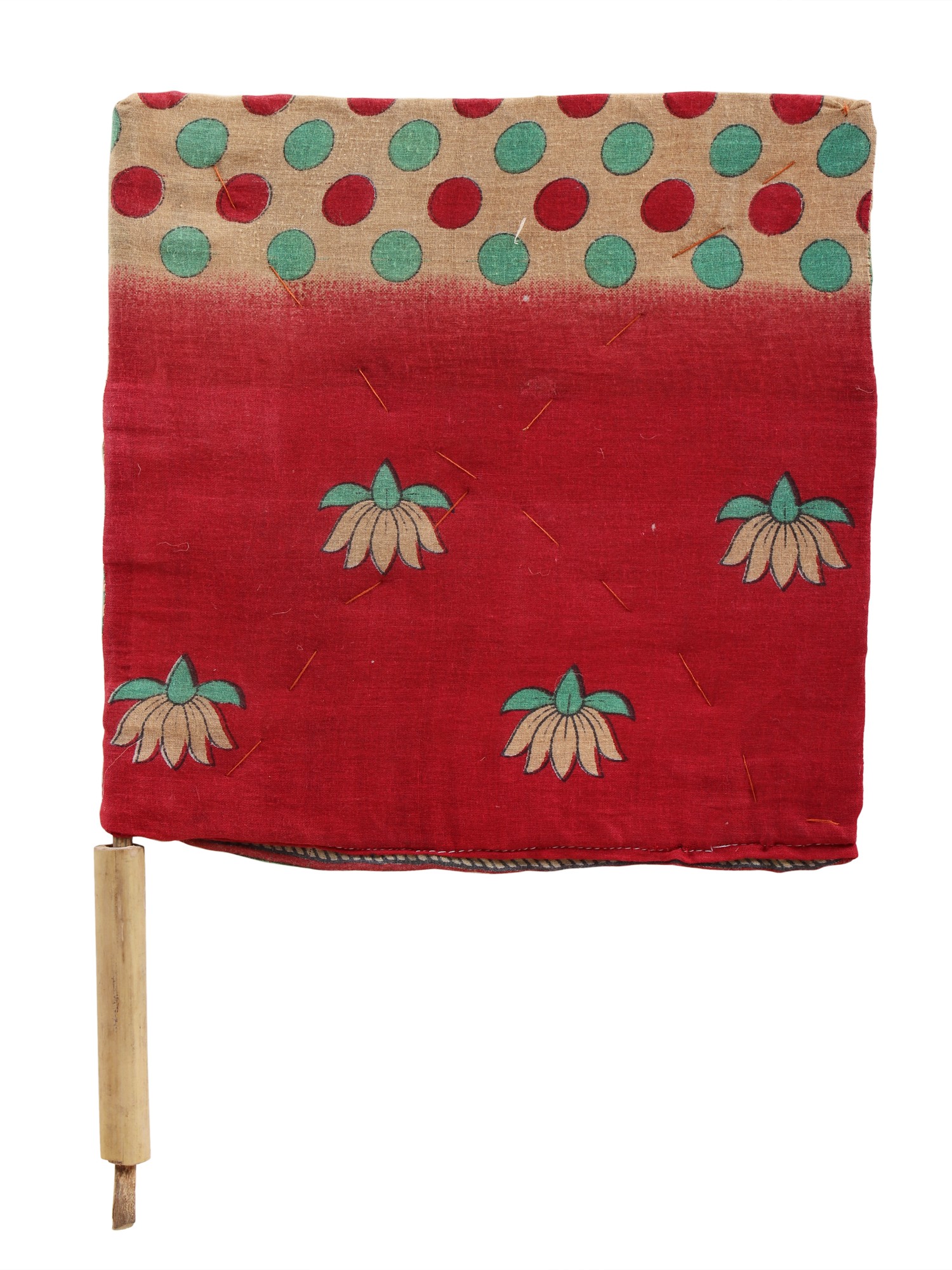 Set Of 3 - Handheld Fabric Covered Rotating Bamboo Fan / Hand-Crafted ...