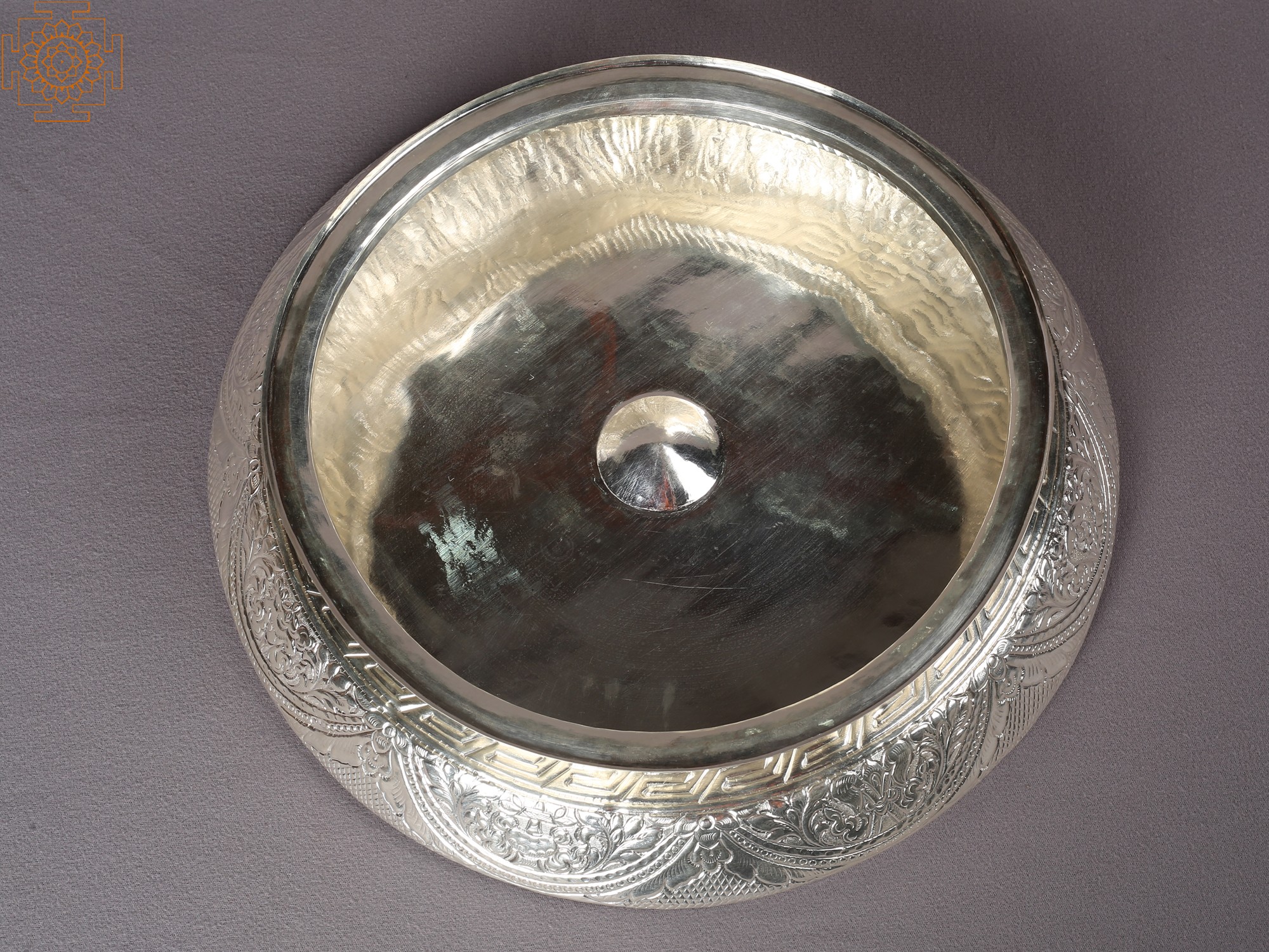 12" Silver Newari Pooja Thali From Nepal | Exotic India Art
