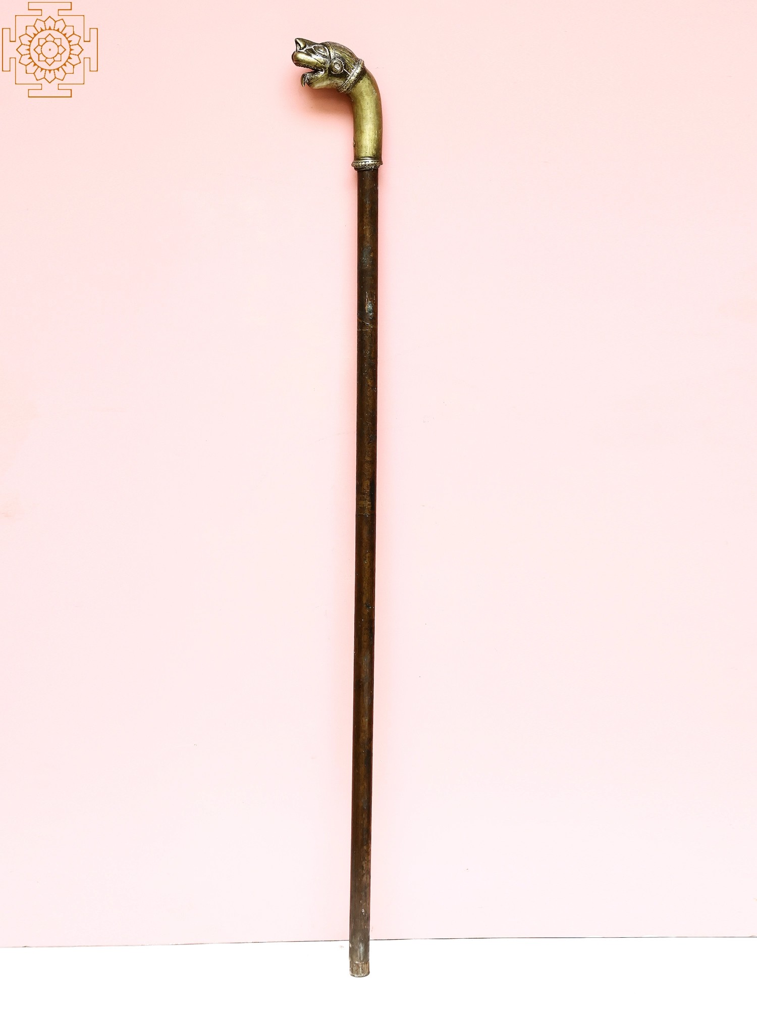 Brass with Copper Cane with Lion Handle | Exotic India Art