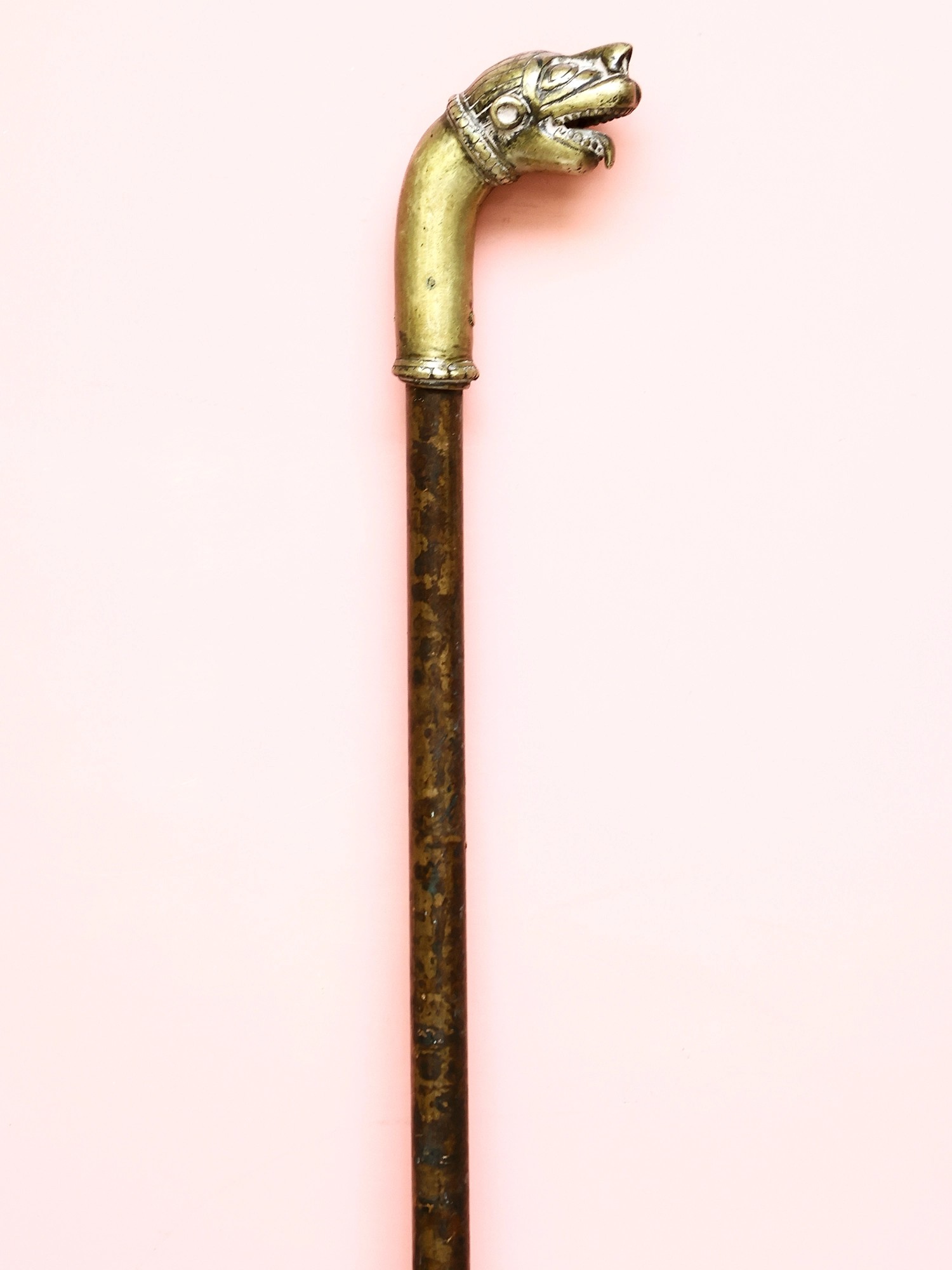 Brass with Copper Cane with Lion Handle | Exotic India Art