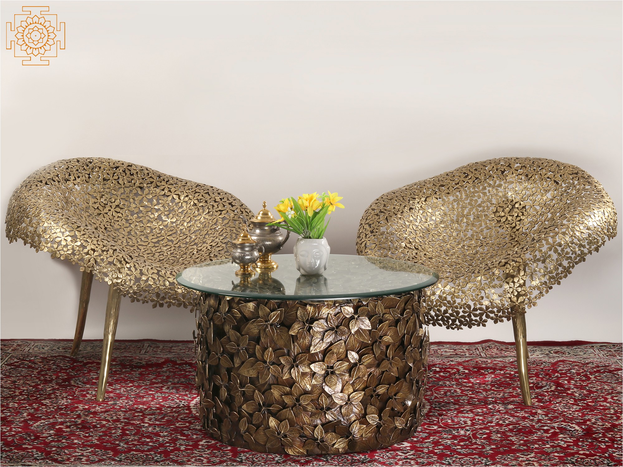 36" Set of Comfortable Designer Chairs and Table in Brass | Furniture ...