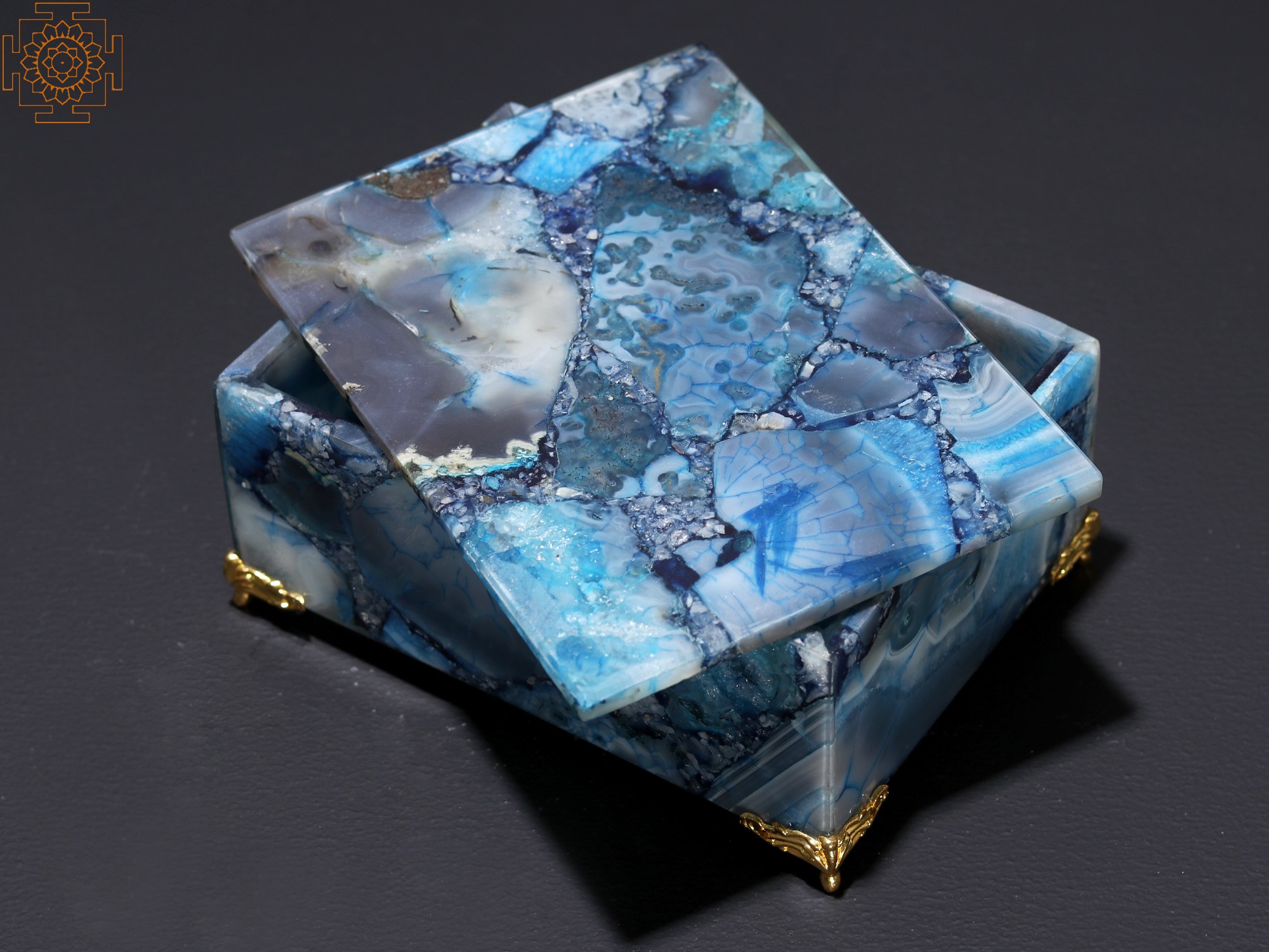 7" Jewellery Box in Blue Agate Gemstone | Exotic India Art