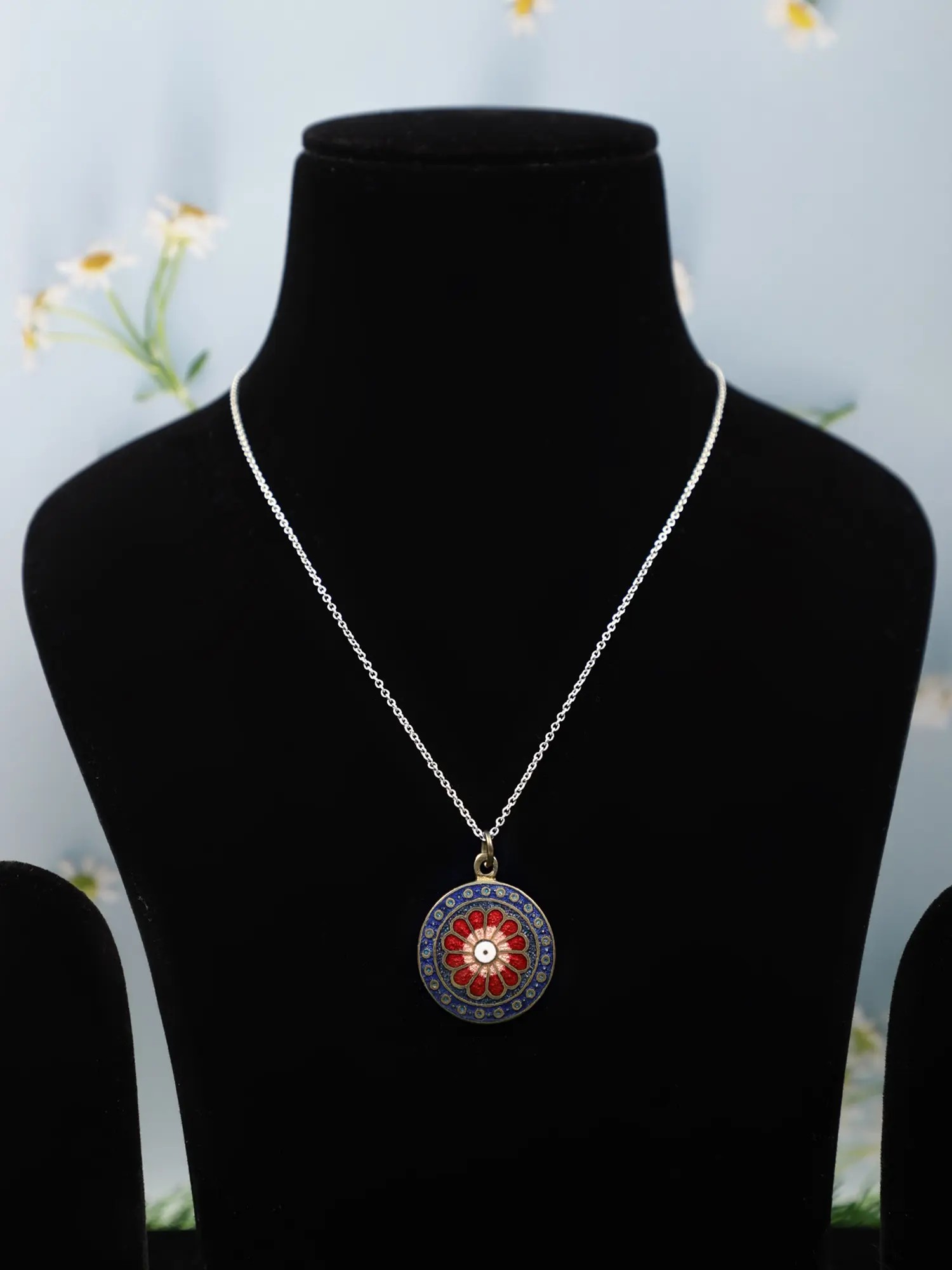 Brass Floral Design Round Shape Pendant | Exotic India Art