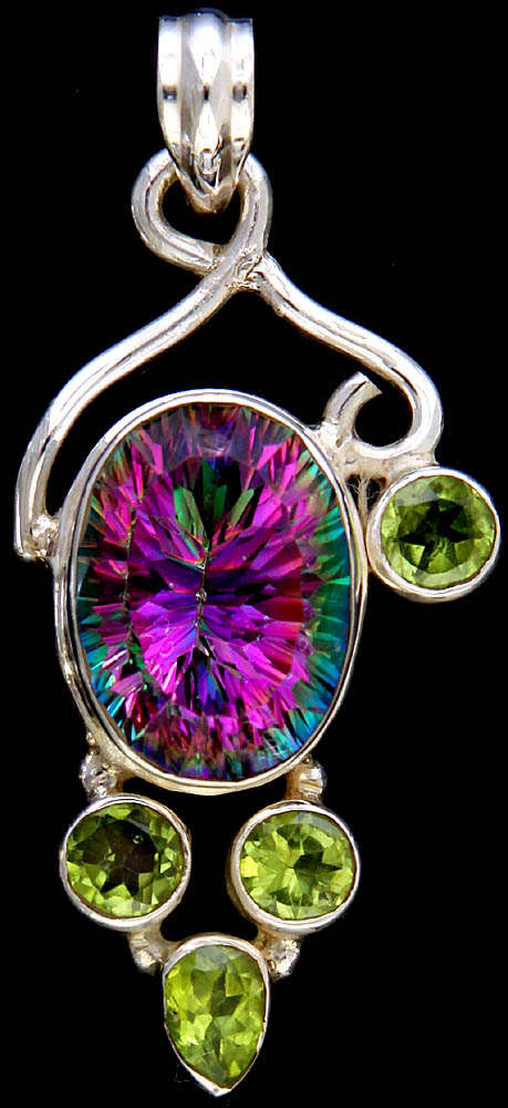 Mystic Topaz Pendant with Faceted Peridot | Exotic India Art