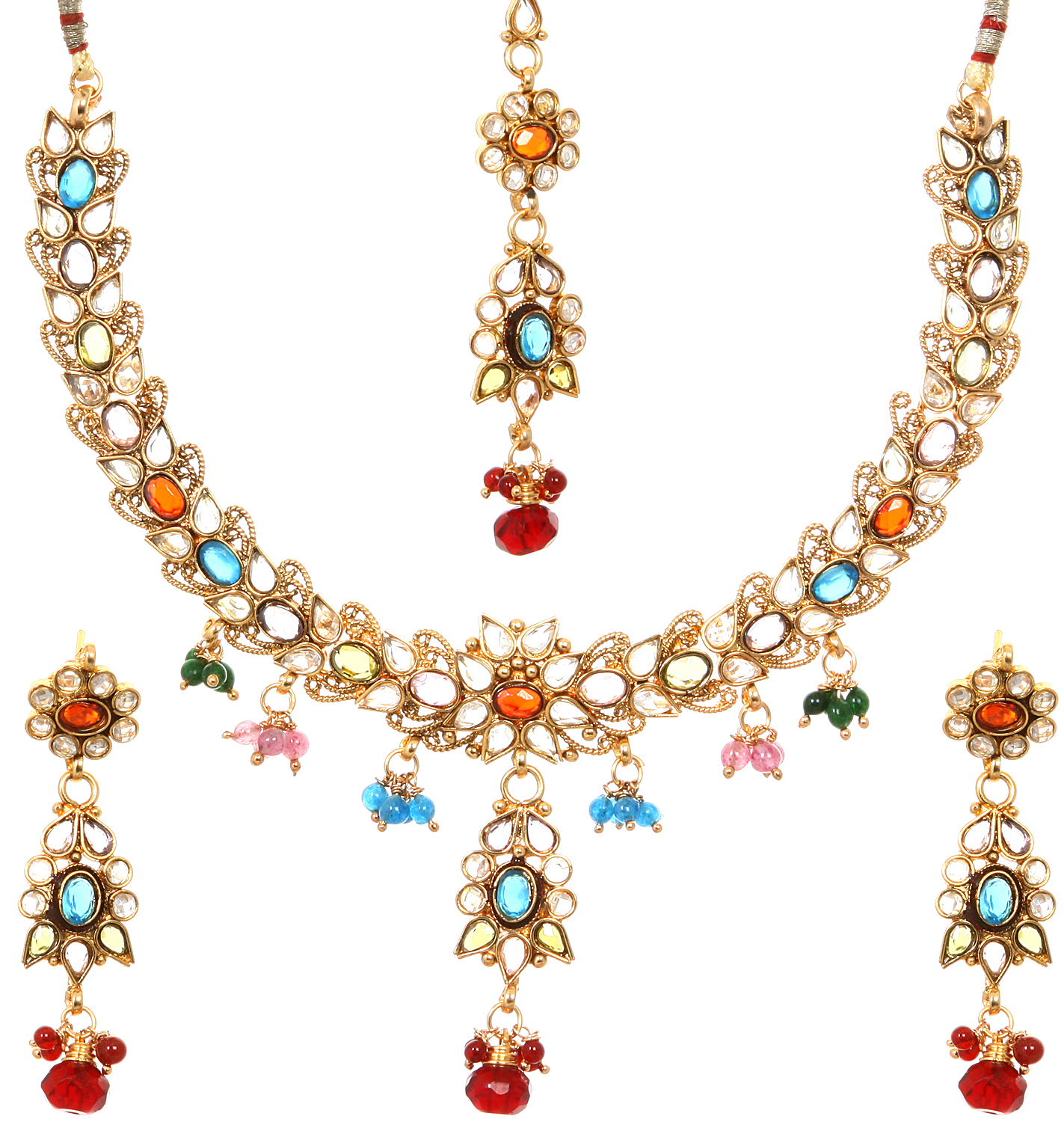Multi-Color Polki Necklace Set | Exotic India Art