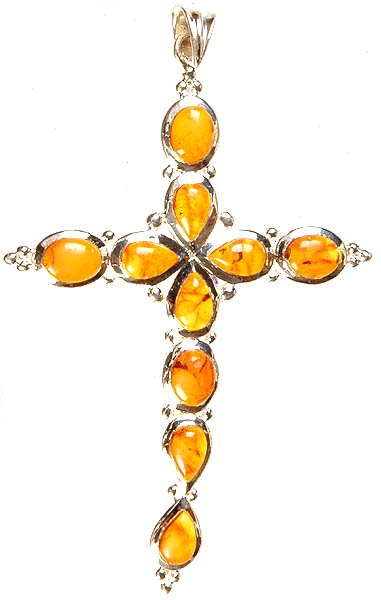 Amber Cross Pendant | Exotic India Art