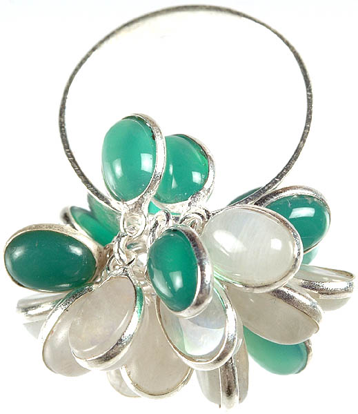 Gemstone Gypsy Finger Ring (Green Onyx and Rainbow Moonstone) | Exotic ...