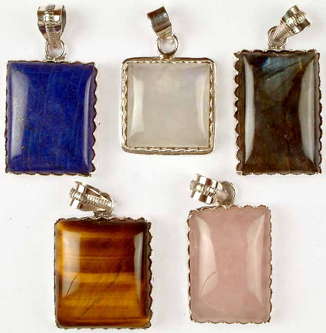Lot of Five Rectangular Gemstone Pendants | Exotic India Art