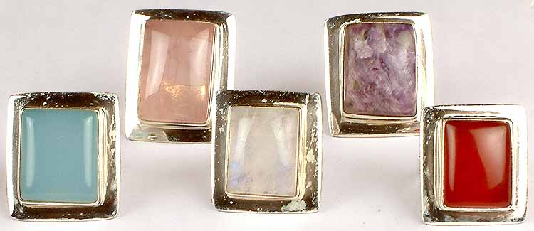 Lot of Five Rectangular Gemstone Rings | Exotic India Art
