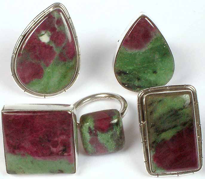 Lot of Five Ruby Zoisite Rings | Exotic India Art