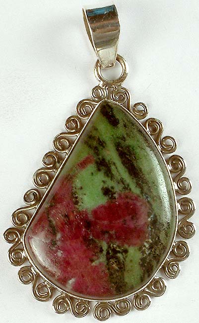 Ruby Zoisite Pendant with Spiral Border | Exotic India Art