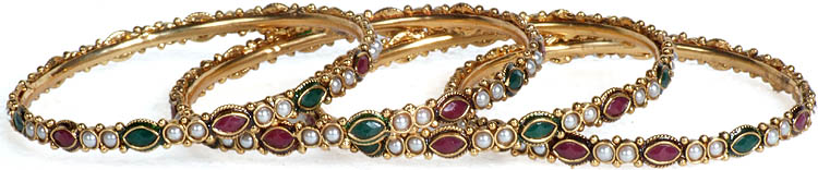 Set of Four Polki Bangles | Exotic India Art