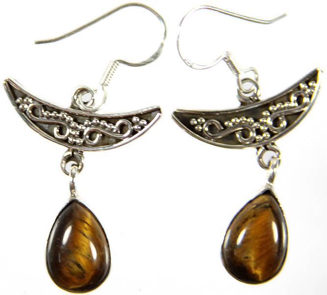 Tiger Eye Earrings | Exotic India Art