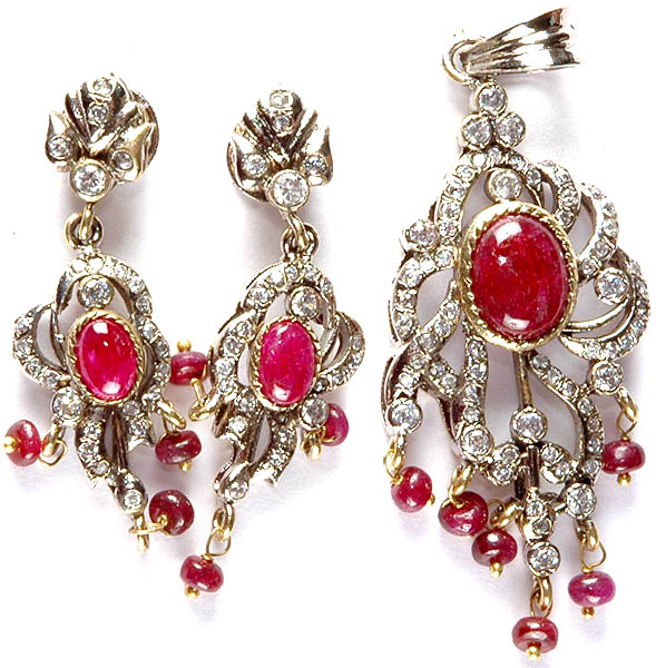 Victorian Ruby and Pendant with Earrings | Exotic India Art