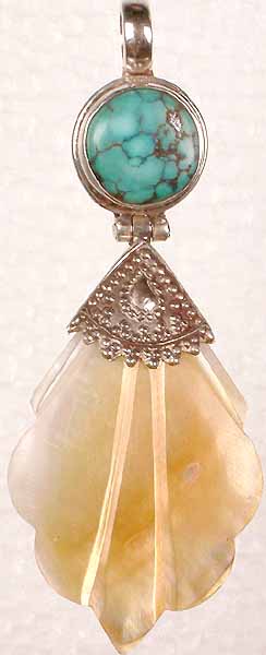 Shell Pendant with Turquoise | Exotic India Art