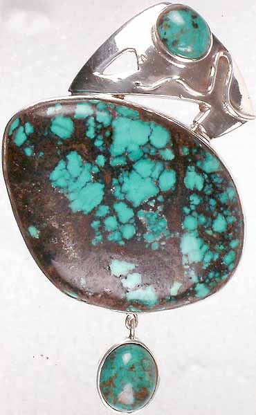 Spider Web Turquoise Designer Pendant | Exotic India Art