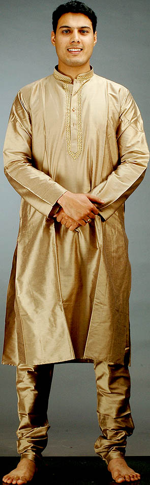 Light Brown Achkan with Embroidery | Exotic India Art