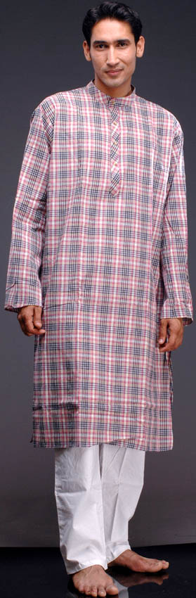 Multi-Color Kurta Set with Checks | Exotic India Art
