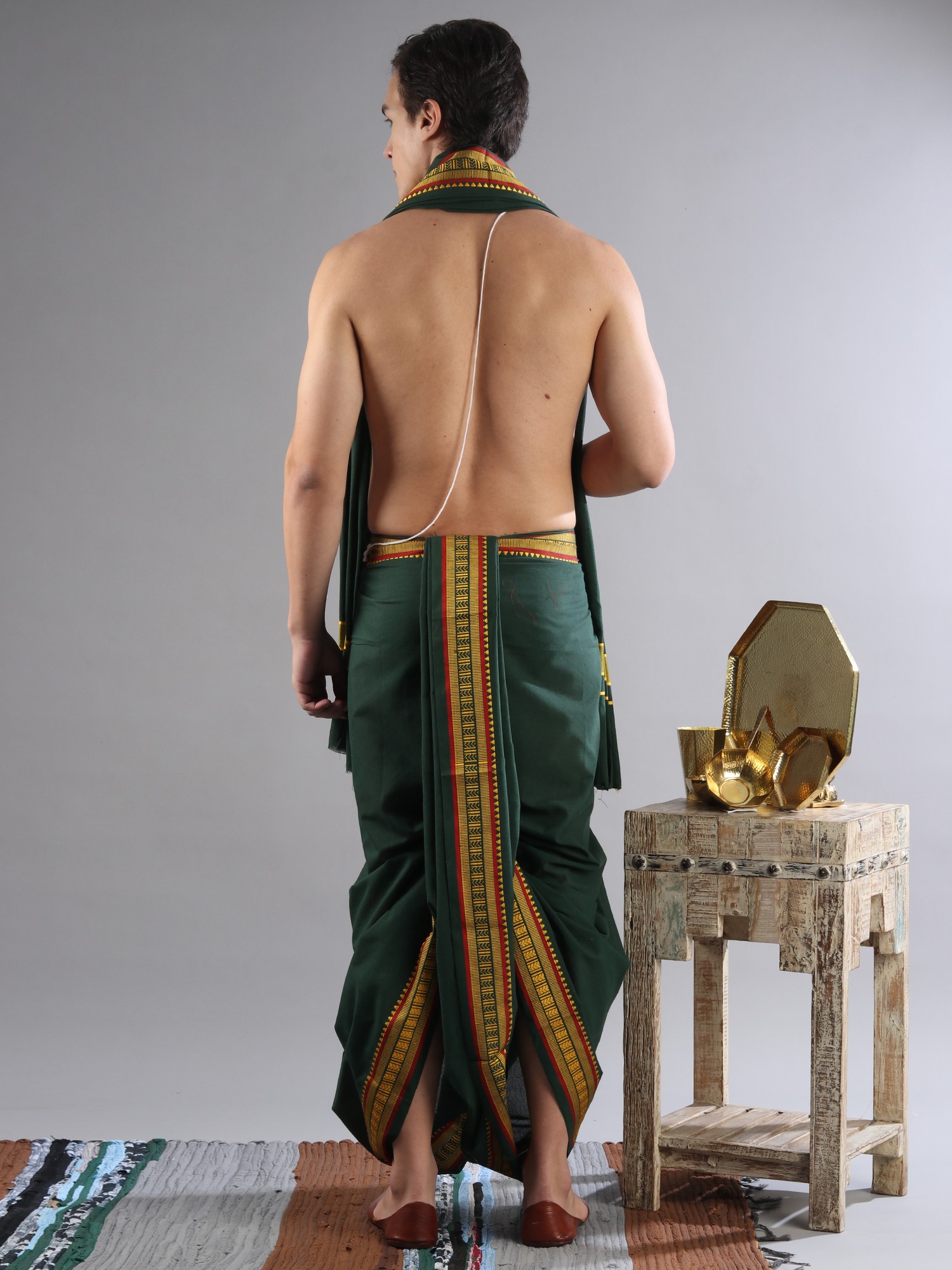 Dhoti and Veshti Set Pure Cotton Drape Style With Hexagon Combination ...