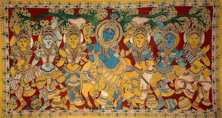 Gopis Dancing to the Tune of Krishna's Flute | Exotic India Art