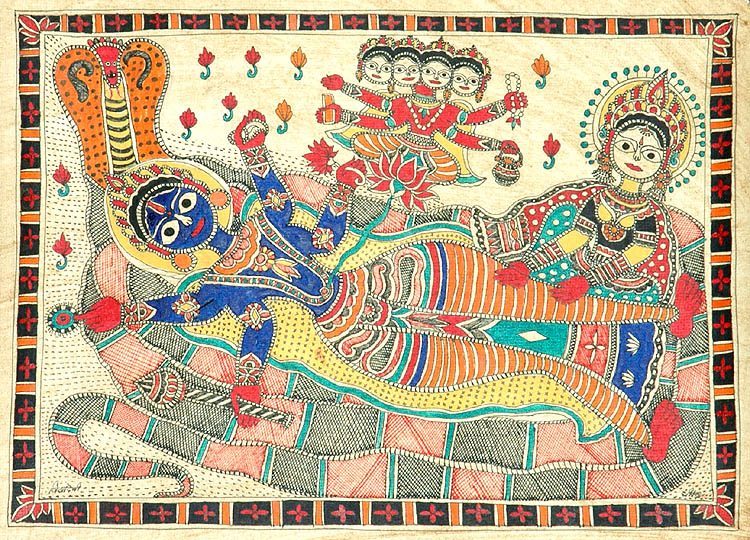 Vishnu on the Serpent Ananta with Goddess Lakshmi and Brahma Ji ...