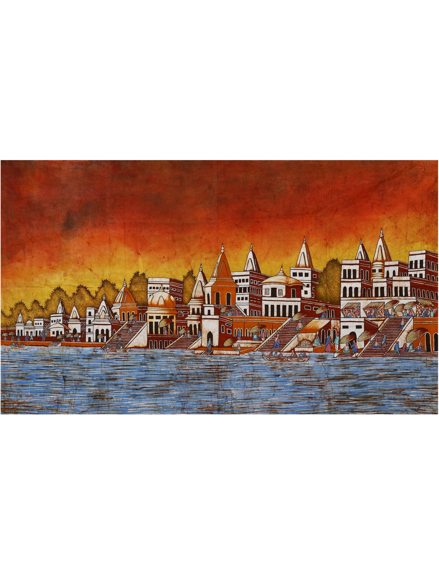 Banaras Ghat Batik Painting on Cotton | Exotic India Art