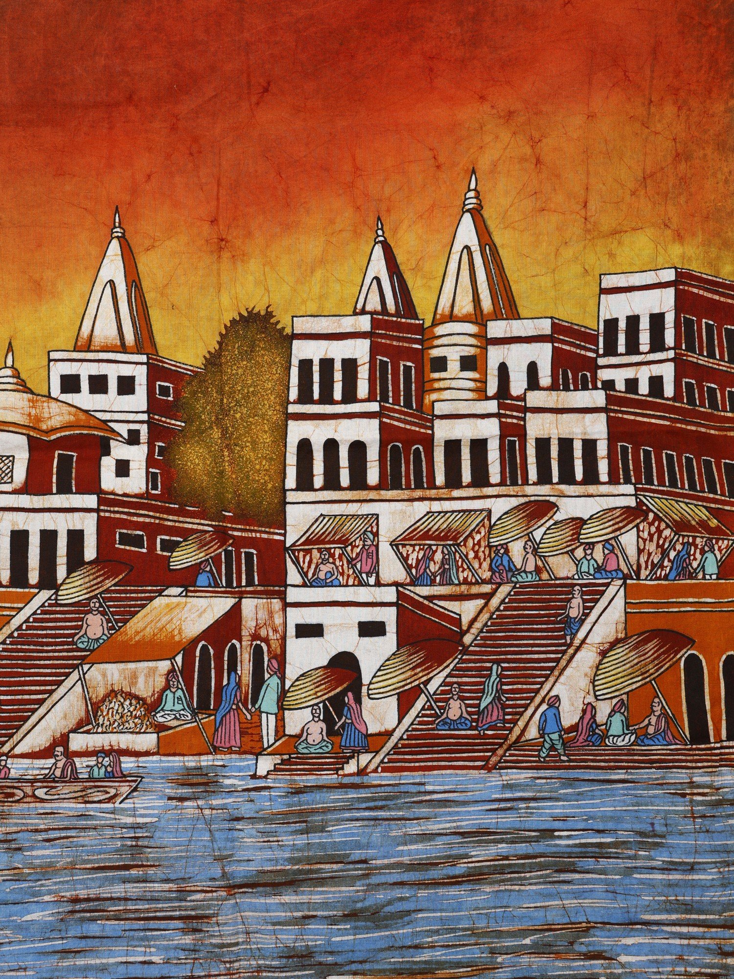 Banaras Ghat Batik Painting on Cotton | Exotic India Art