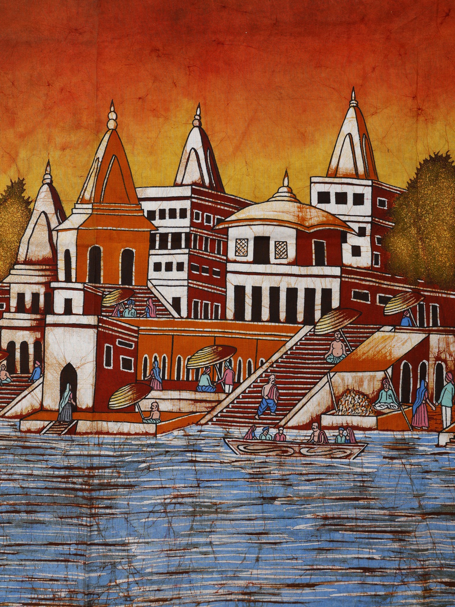 Banaras Ghat Batik Painting on Cotton | Exotic India Art