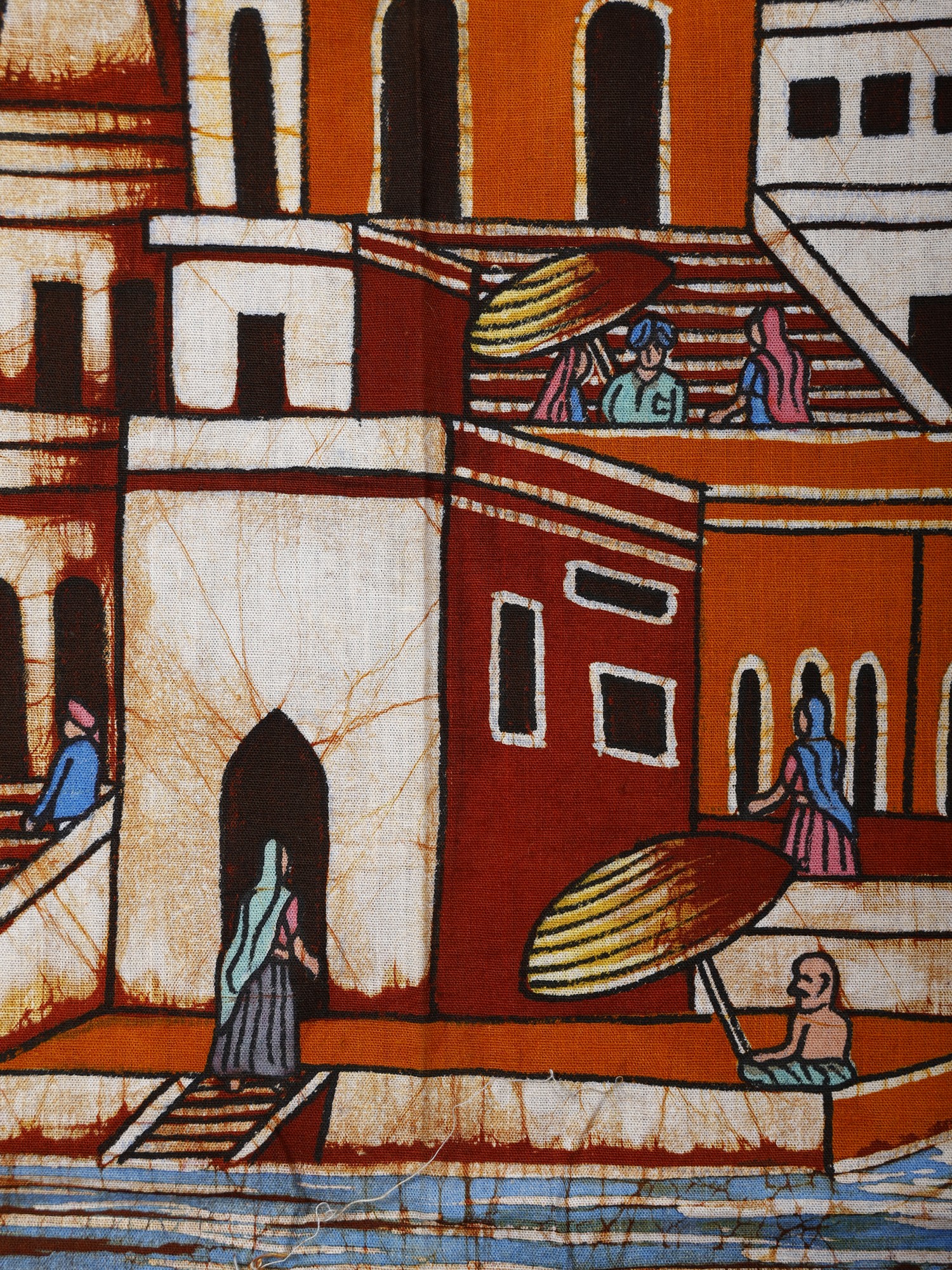 Banaras Ghat Batik Painting on Cotton | Exotic India Art