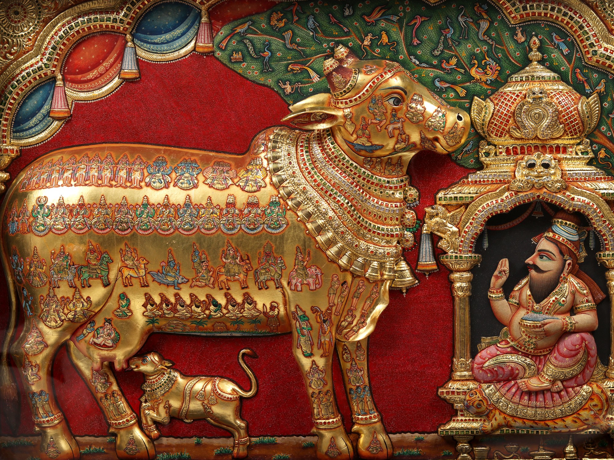 Kamadhenu Cow With Vashist Muni Tanjore Painting with 22 Karat Gold ...