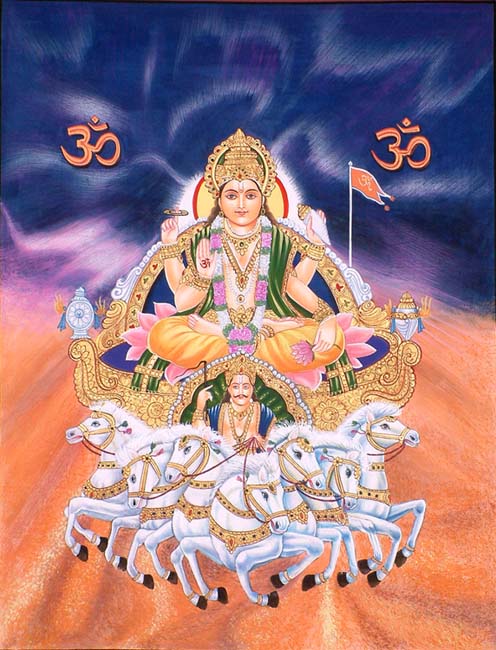 Surya on the Seven Horse Chariot, with Dawn as His Charioteer | Exotic ...