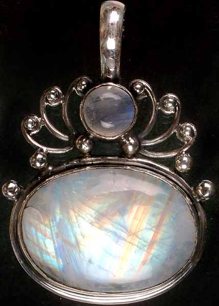 Rainbow Moonstone Crown Pendant | Exotic India Art