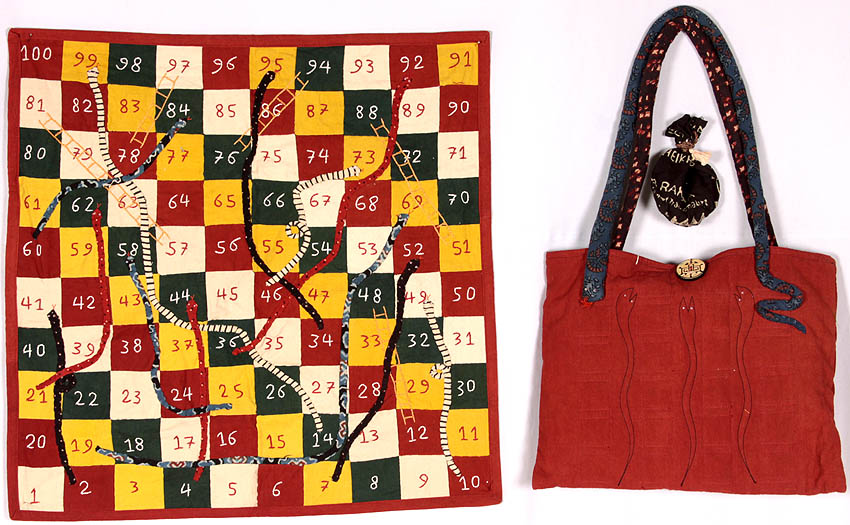 Hand-Embroidered Patchwork Snake and Ladders | Exotic India Art