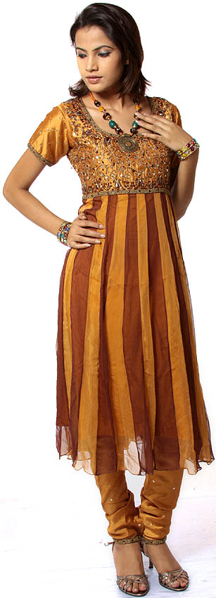 Brown Anarkali Suit with Antique Beadwork | Exotic India Art