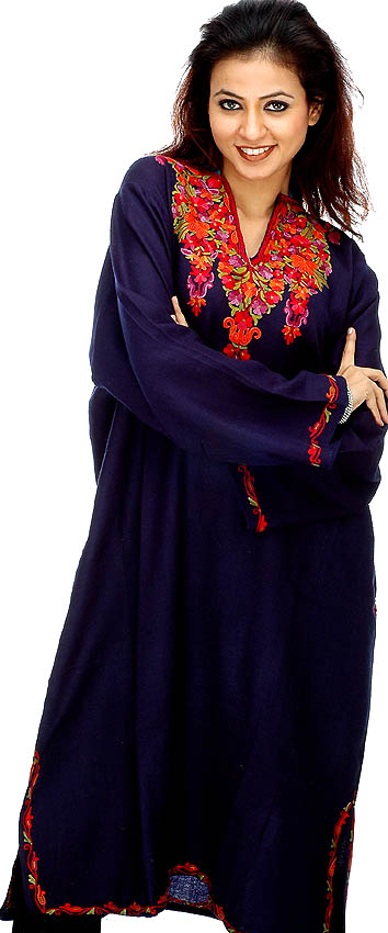 Midnight Blue Phiran from Kashmir | Exotic India Art