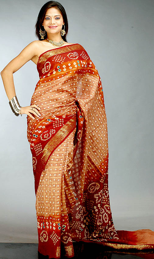 Brown Gharchola Sari from Gujarat | Exotic India Art