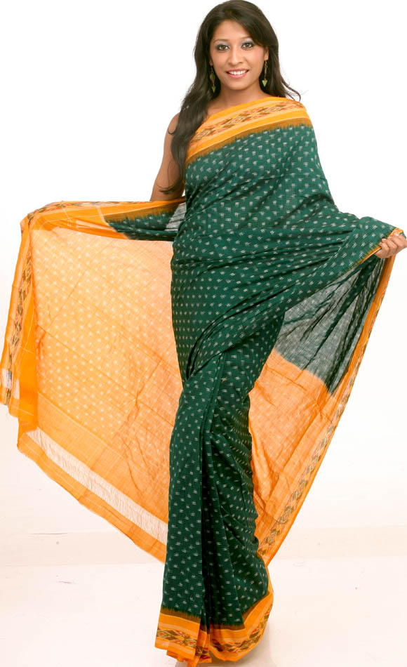 Green Ikat Sari from Pochampally | Exotic India Art