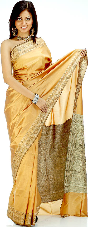 Plain Copper Banarasi Sari | Exotic India Art