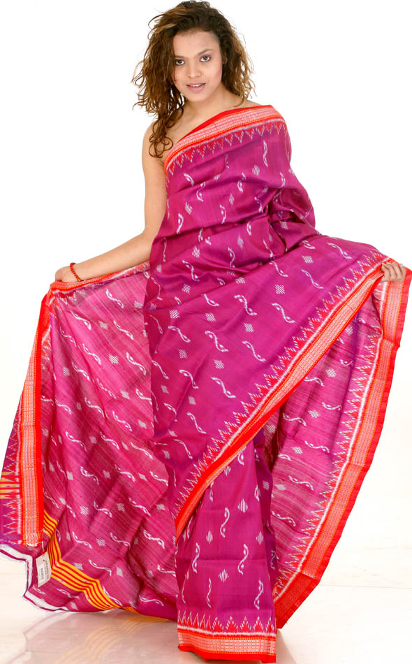 Purple Ikat Sari with Rudraksha Border Handwoven in Sambhalpuri ...