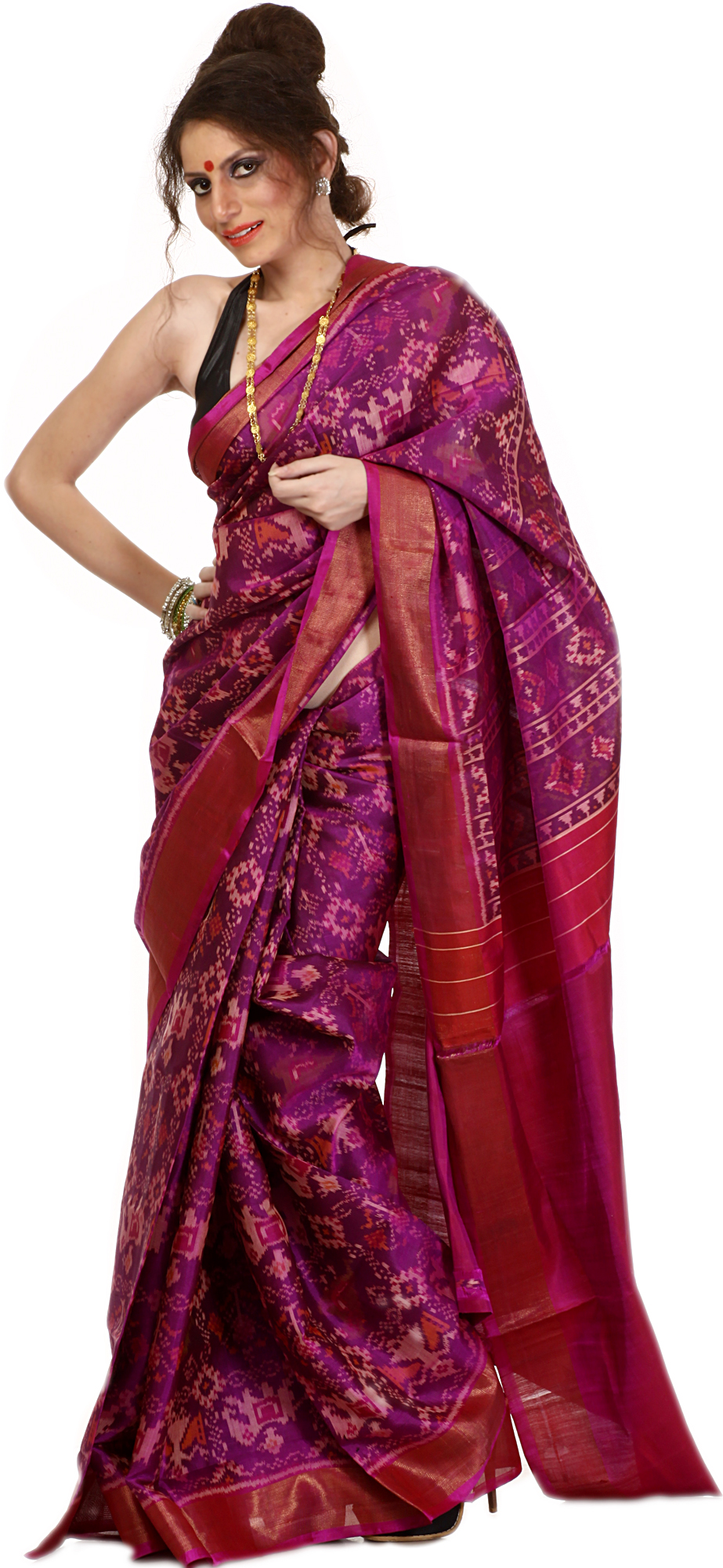 Purple Patan Patola Sari from Gujarat with All-Over Ikat Weave by Hand ...
