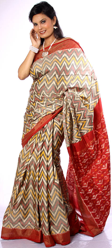 Rainbow Double Ikat Sari Hand-woven in Pochampally Village with Tissue ...