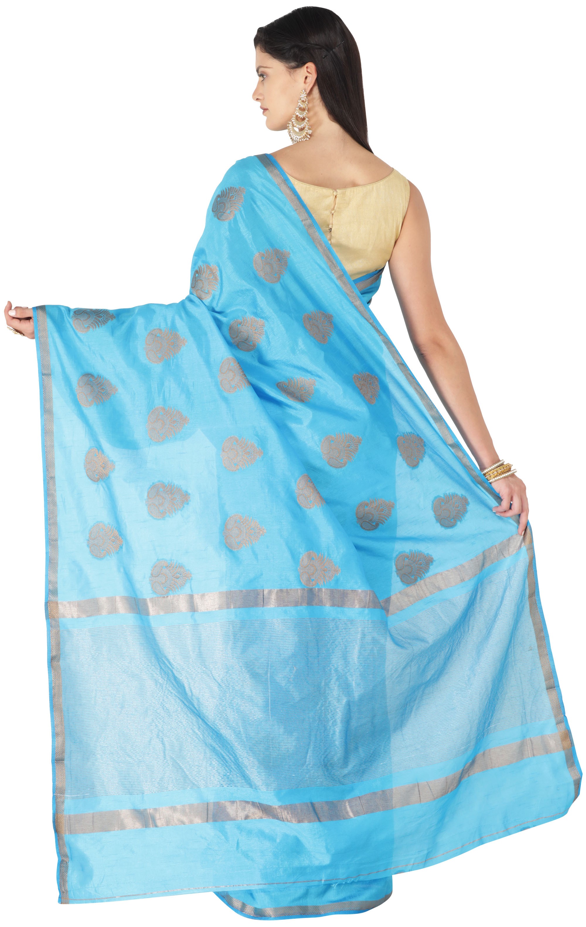 Silk Sari from Chennai with Woven Motifs and Border | Exotic India Art